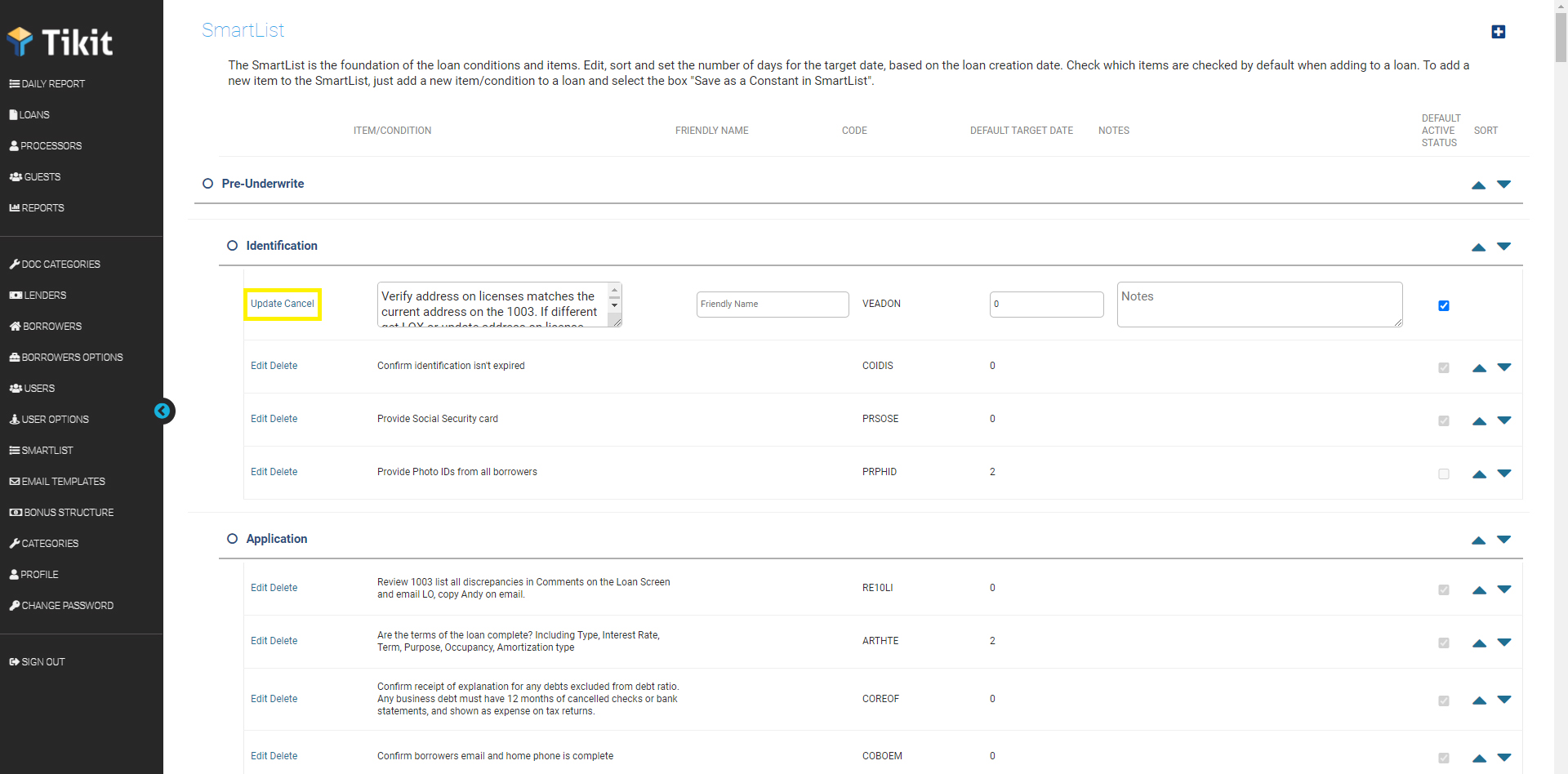 Editing the SmartList - Tikit Cloud-Based Hodme Warranty Software | Loan Processing Software