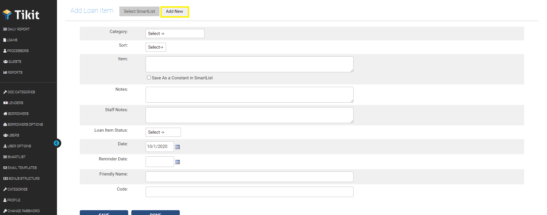 Add Loan Items and Conditions - Tikit Cloud-Based Hodme Warranty ...