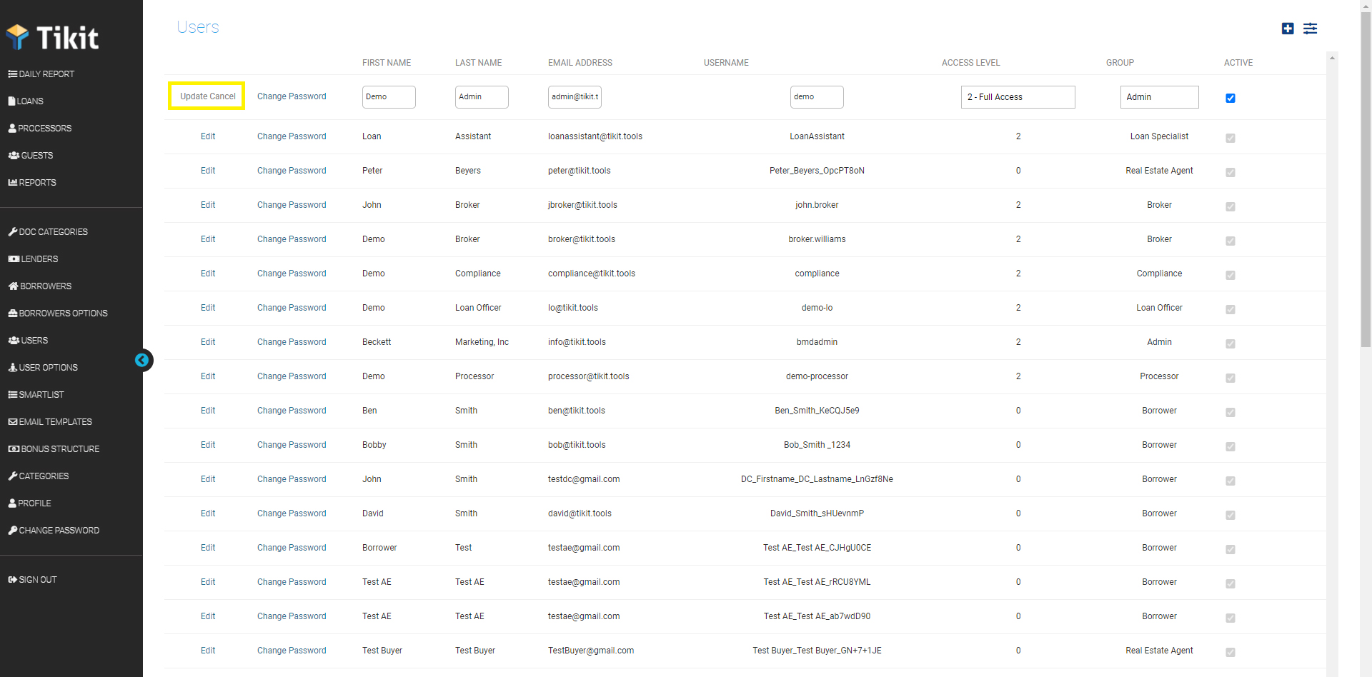 Add or Edit a User - Tikit Cloud-Based Hodme Warranty Software | Loan Processing Software